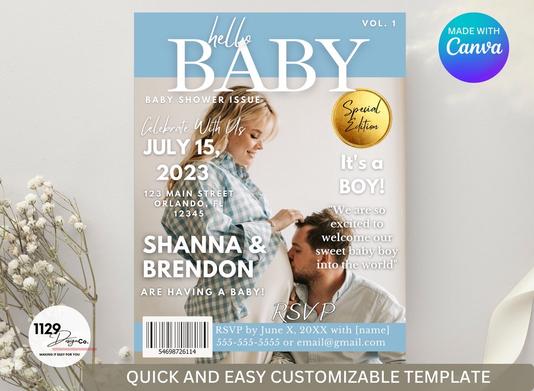 Baby Shower Invitation, Pregnancy Announcement, Magazine Cover Baby ...