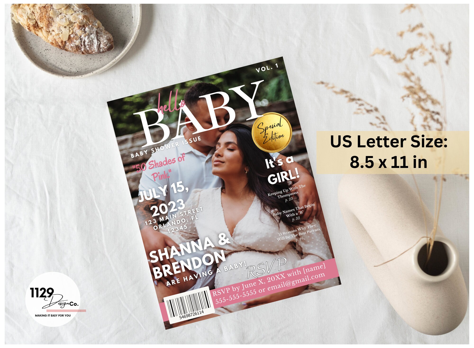 Baby Shower Invitation, Pregnancy Announcement, Magazine Cover Baby ...