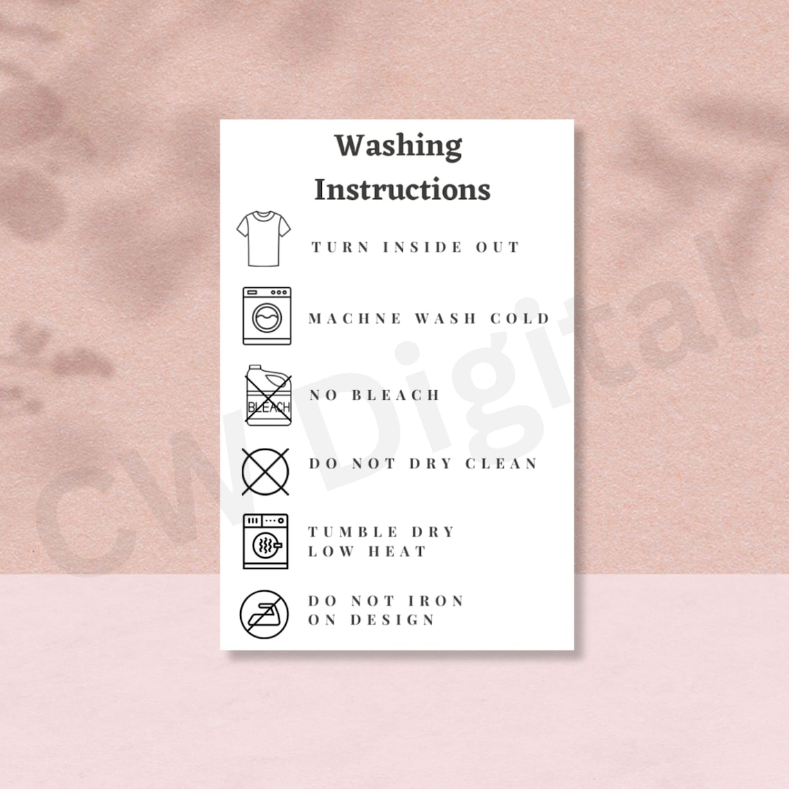 Washing Instructions Card, Apparel Care Instructions Card, Instant ...