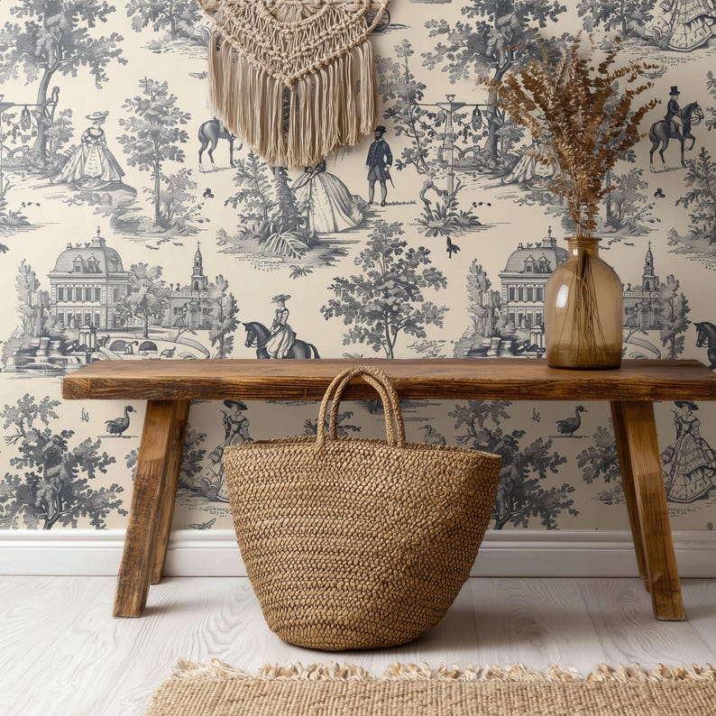 Vintage French Toile Peel & Stick Wallpaper - Scenic Wall Mural ...