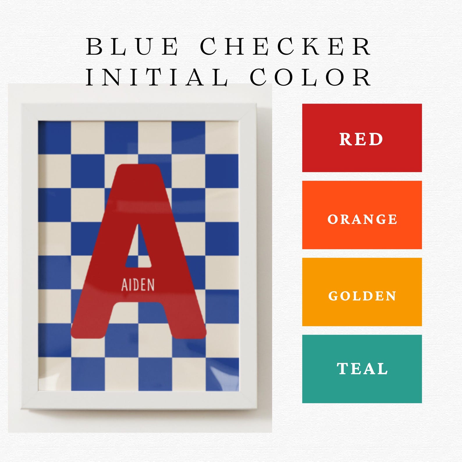 Custom Initial Name Print, Personalized Checkered Poster, Baby Boy Room ...