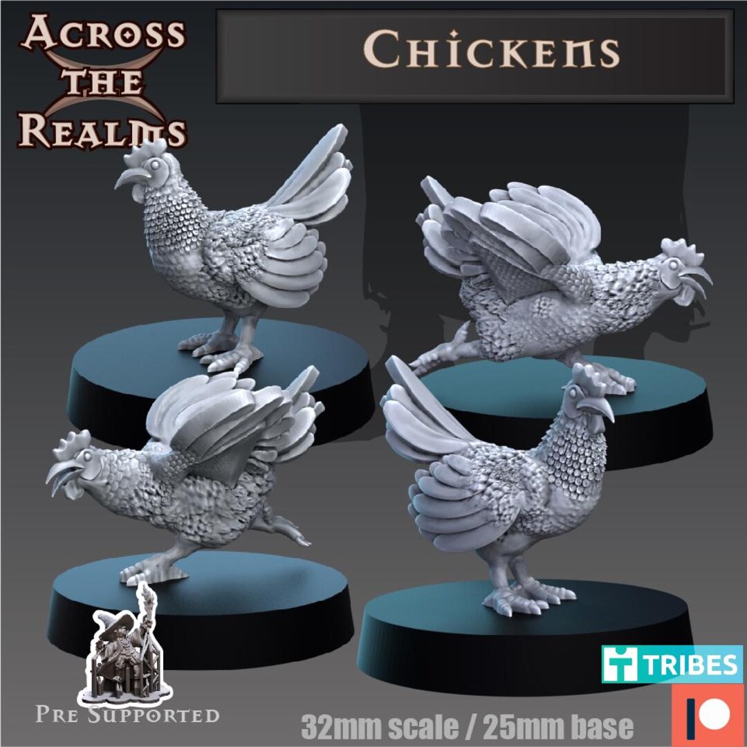 Chickens (set of 2) - Fantasy RPG (28mm-32mm) Miniature - Resin 3D ...