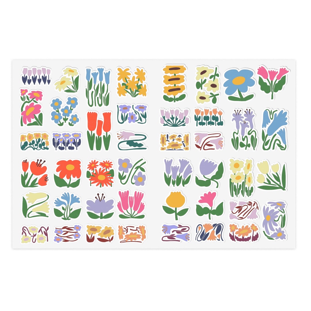 Aesthetic Flower Journaling and Scrapbooking Sticker Sheet, Pack of 44 ...