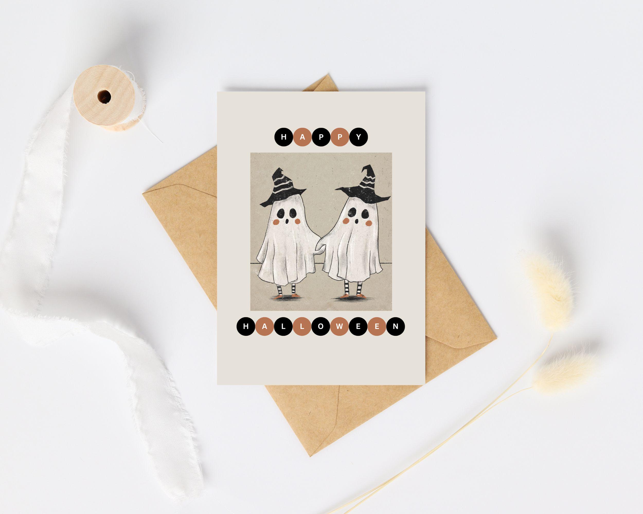 Halloween Ghost Card, Cute Printable Blank Halloween Greeting Card ...