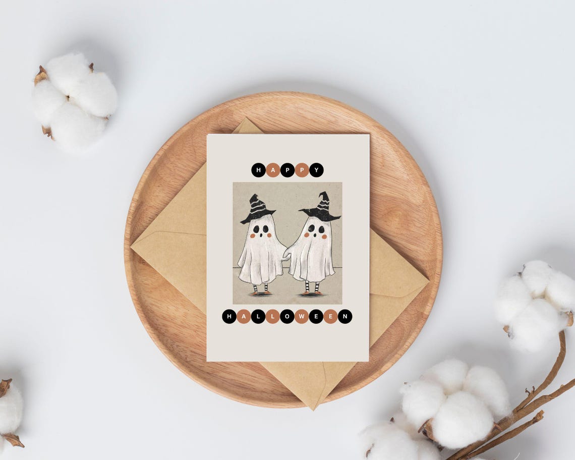 Halloween Ghost Card, Cute Printable Blank Halloween Greeting Card ...