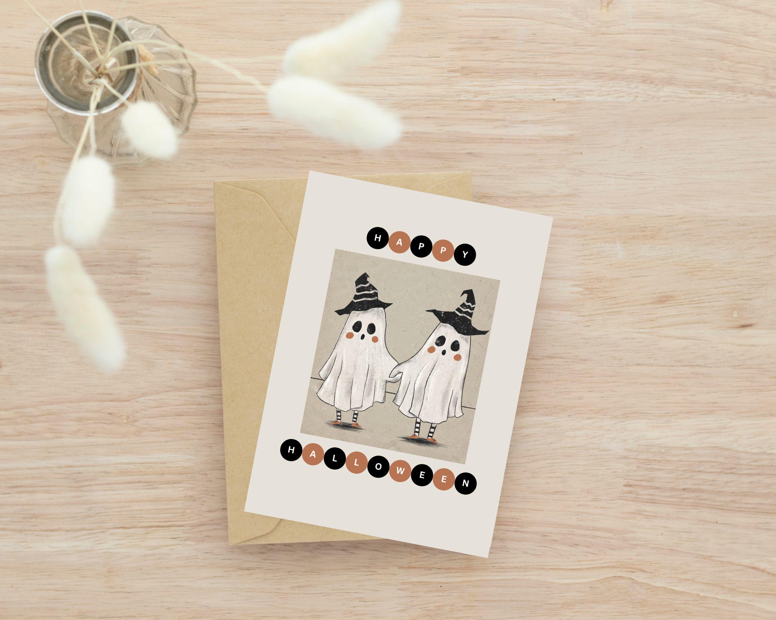 Halloween Ghost Card, Cute Printable Blank Halloween Greeting Card ...