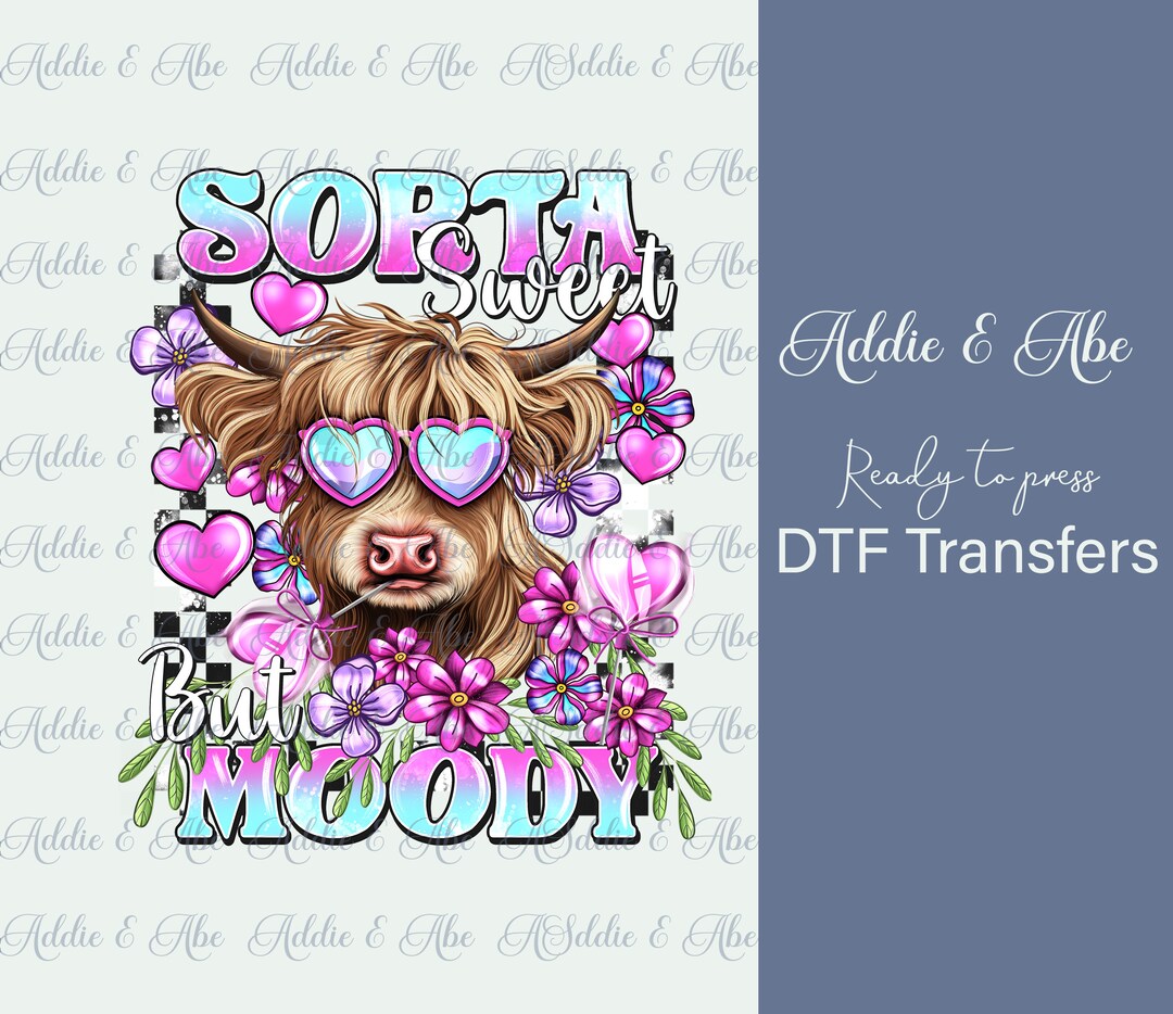 Sorta Sweet but Moody Dtf Transfer| Cute Cow DTF Transfer - Etsy