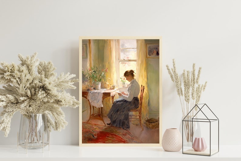 English Country Art | Woman Reading Letter | DIGITAL DOWNLOAD - Etsy