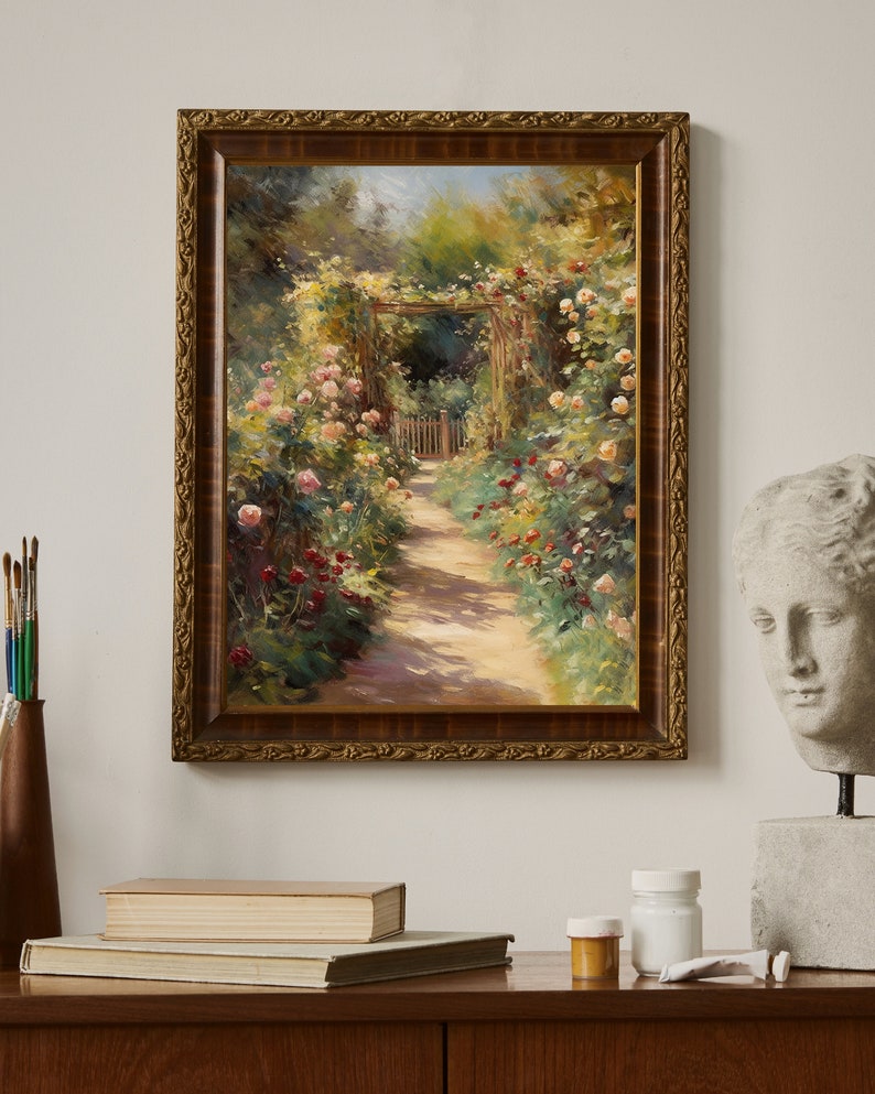 English Garden Art | the Rose Walk | Impressionist Art | DIGITAL DOWNLOAD - Etsy