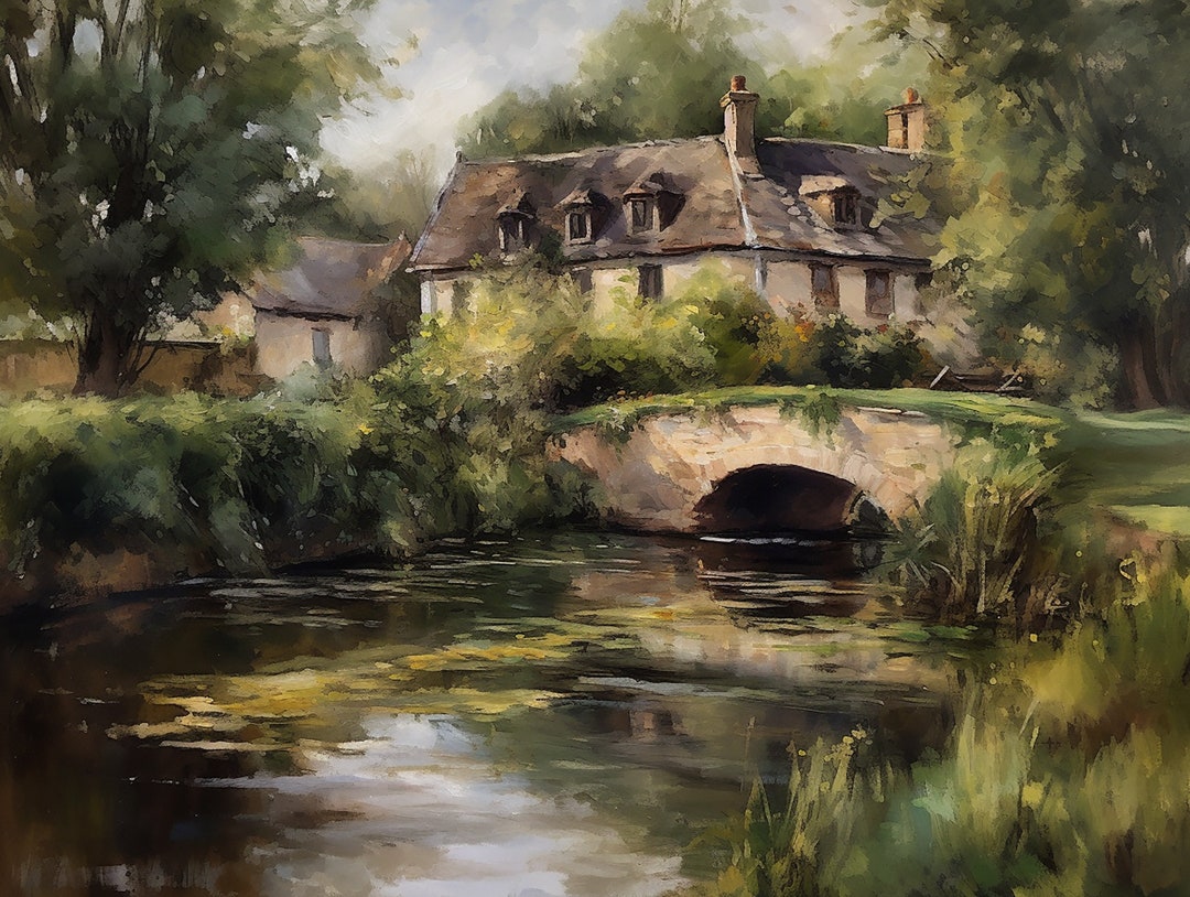French Countryside Art | Village Stream in Summer | Impressionist Art ...