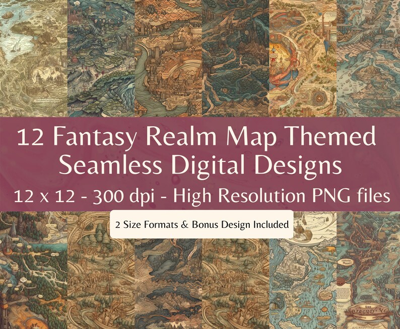 12 Seamless Fantasy Realm Map Inspired Patterns Digital - Etsy