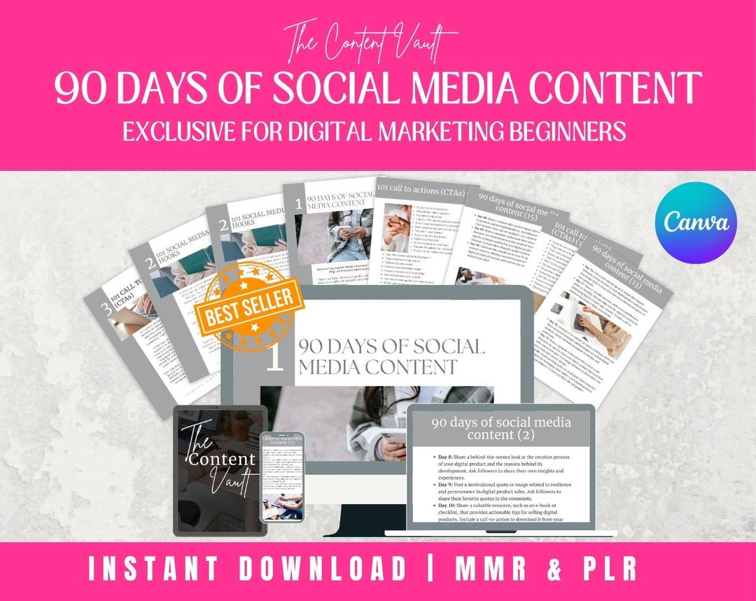 90 Days of Social Media Content Guide, Done for You Course, MRR/PLR ...