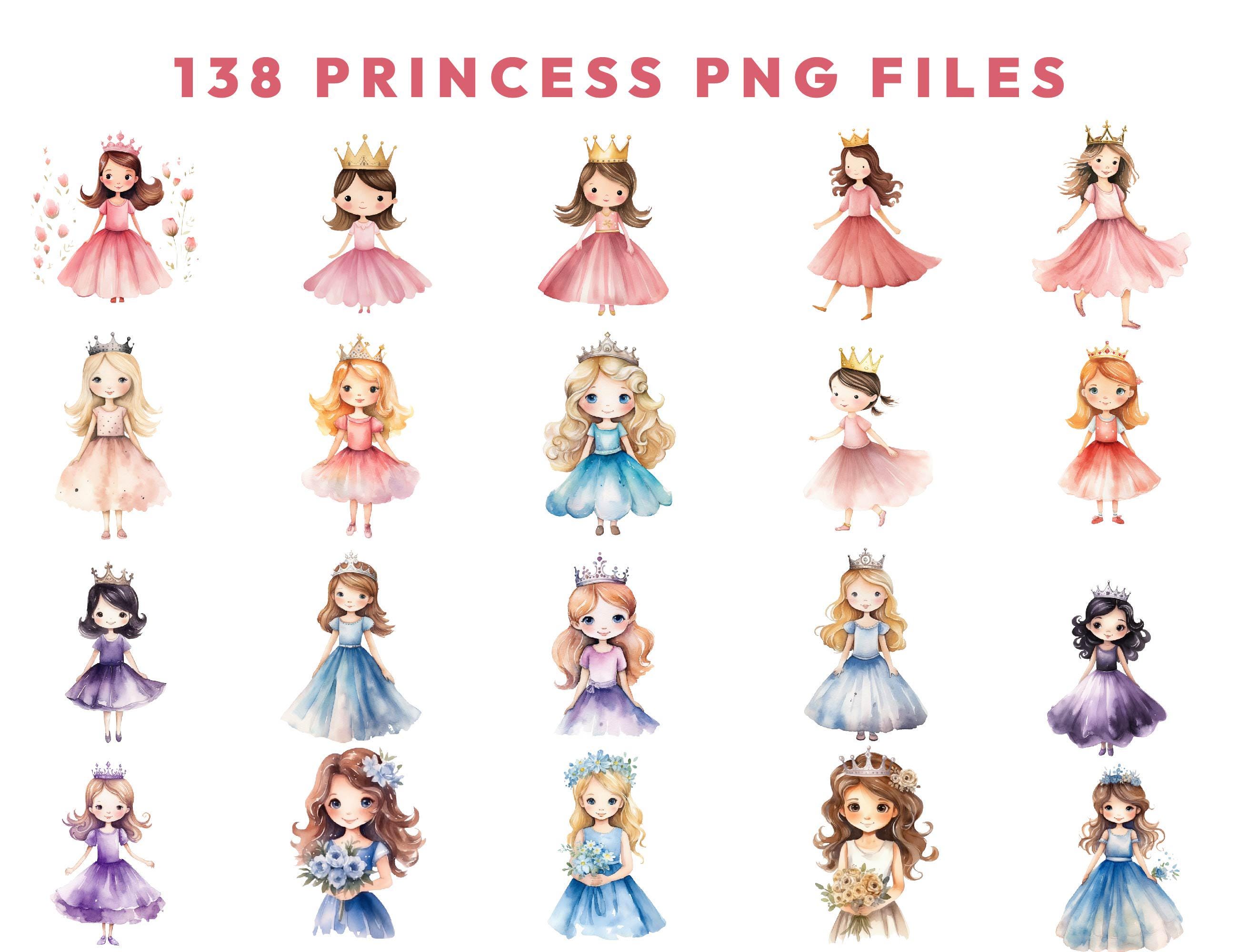 138 Watercolor Princess Clipart PNG Bundle, Fairytale, Unicorn, Prince ...