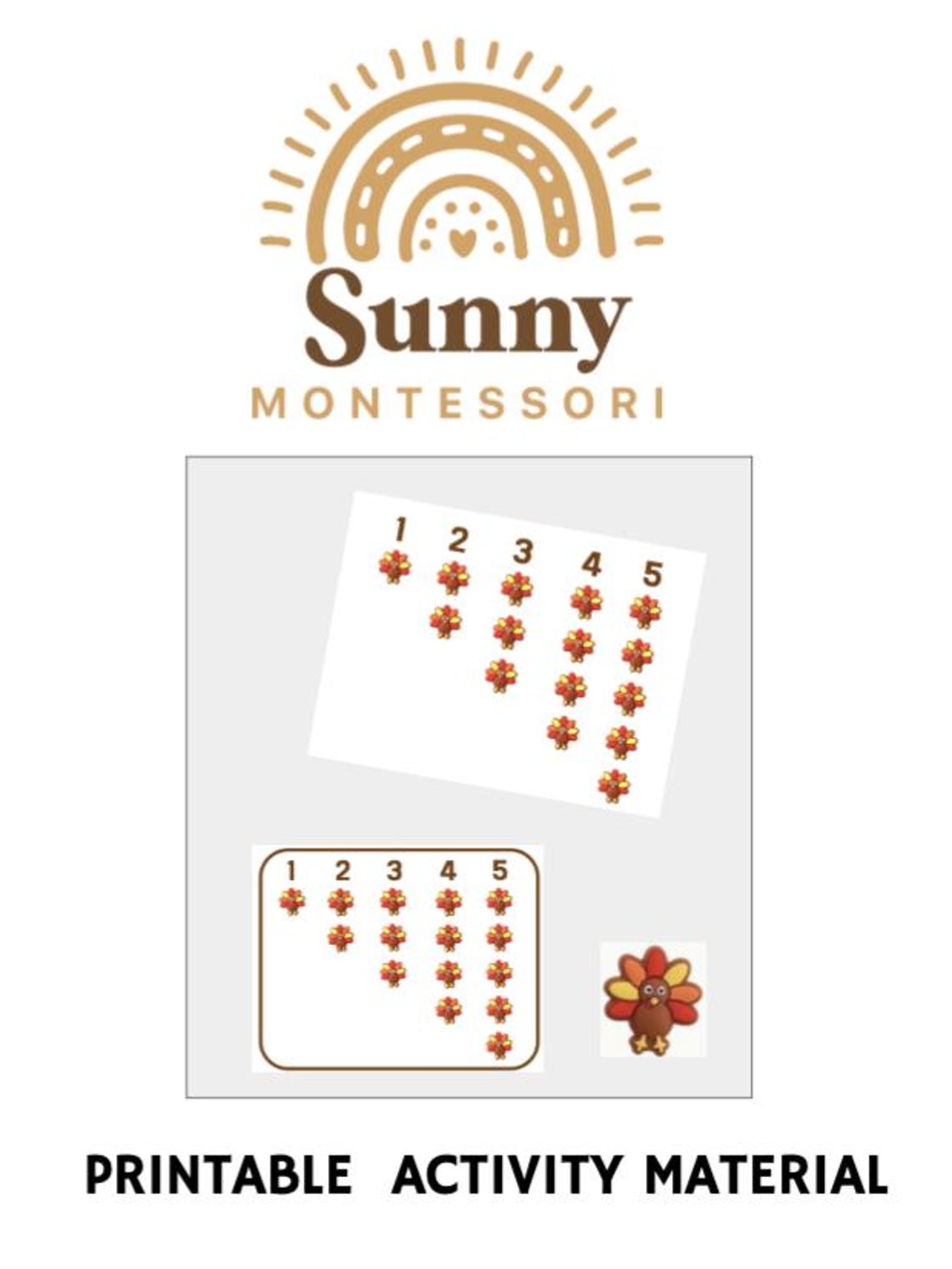 Montessori Counting Activity With Turkey, Thanksgiving Math Activity ...