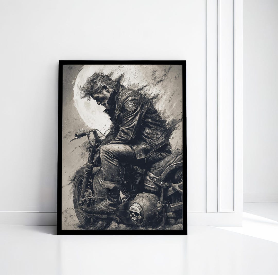 Biker on a Motorcycle – Framed Wall Art – Street Style Power & Freedom ...