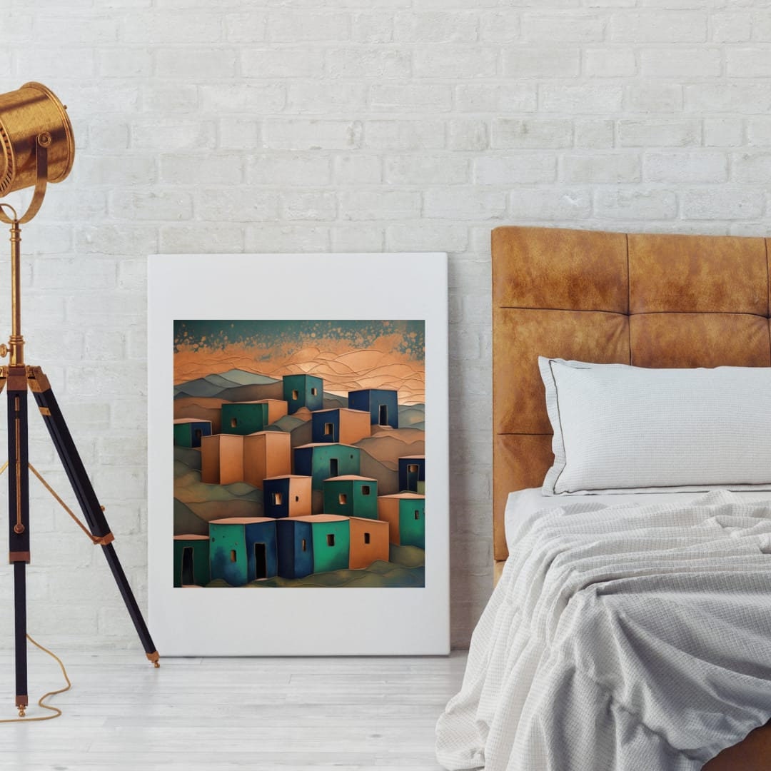 Abstract,village,cubic Houses,earthy Tones,whimsical Lines,golden ...