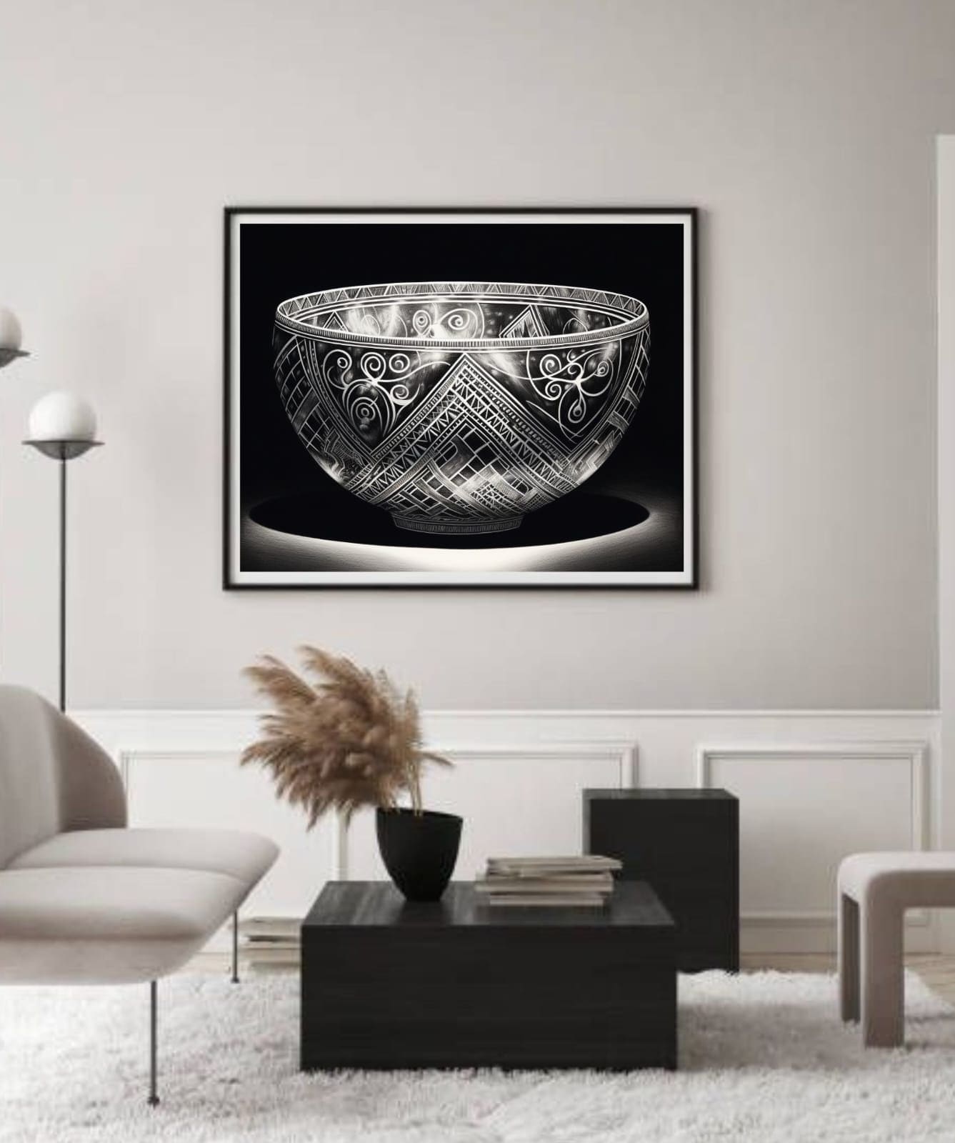 Sunken Dish,simplified Dish,black and White,geometric Shapes,fine Lines ...