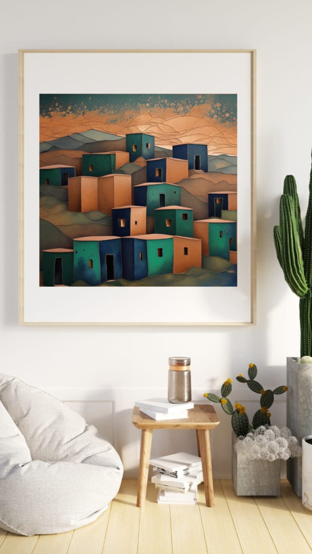 Abstract,village,cubic Houses,earthy Tones,whimsical Lines,golden ...