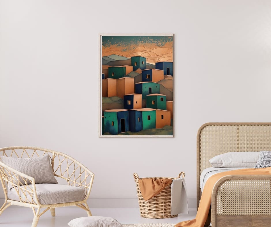 Abstract,village,cubic Houses,earthy Tones,whimsical Lines,golden ...