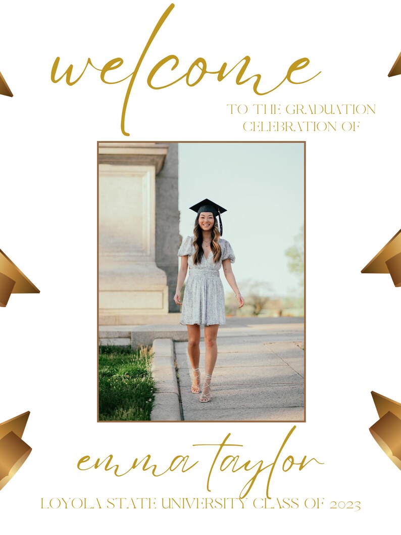 GRADUATION WELCOME SIGN Gold Template Digital Graduation Poster ...