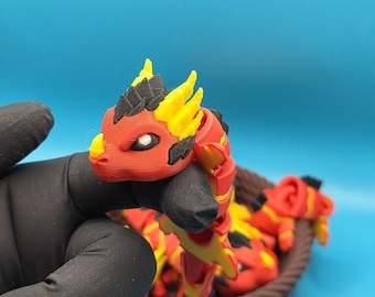 Magma Dragon – 3D Printed Mini Dragon Figure – Red/yellow Fantasy Charm ...