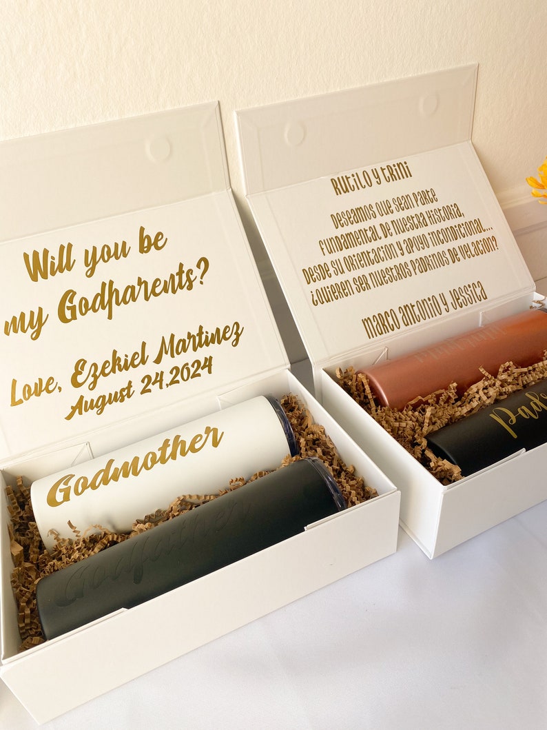 Caja De Padrinos Quieren Ser Mis Padrinos Godparents Tumbler Box God ...