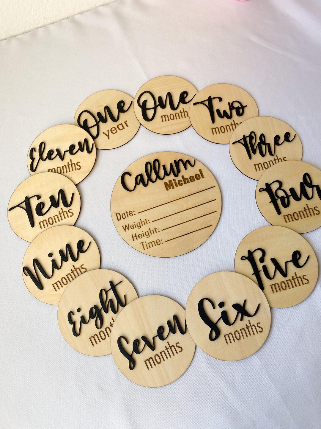 3D Newborn Month Milestone Photo Prop Wood Baby Monthly Milestone Disc ...