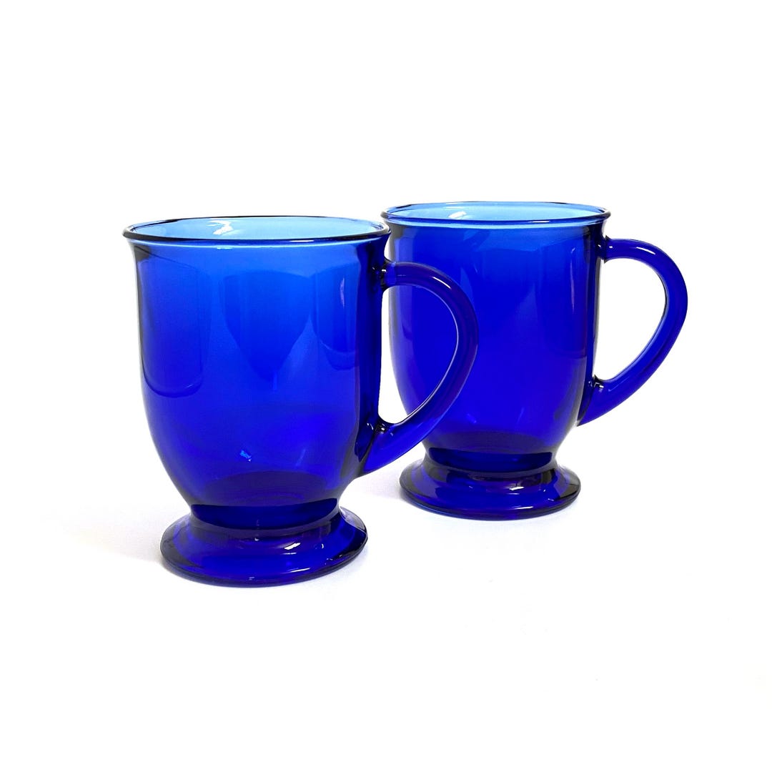 Vintage Pair of Cafe Cobalt Blue Glass Mugs by Anchor Hocking - Etsy
