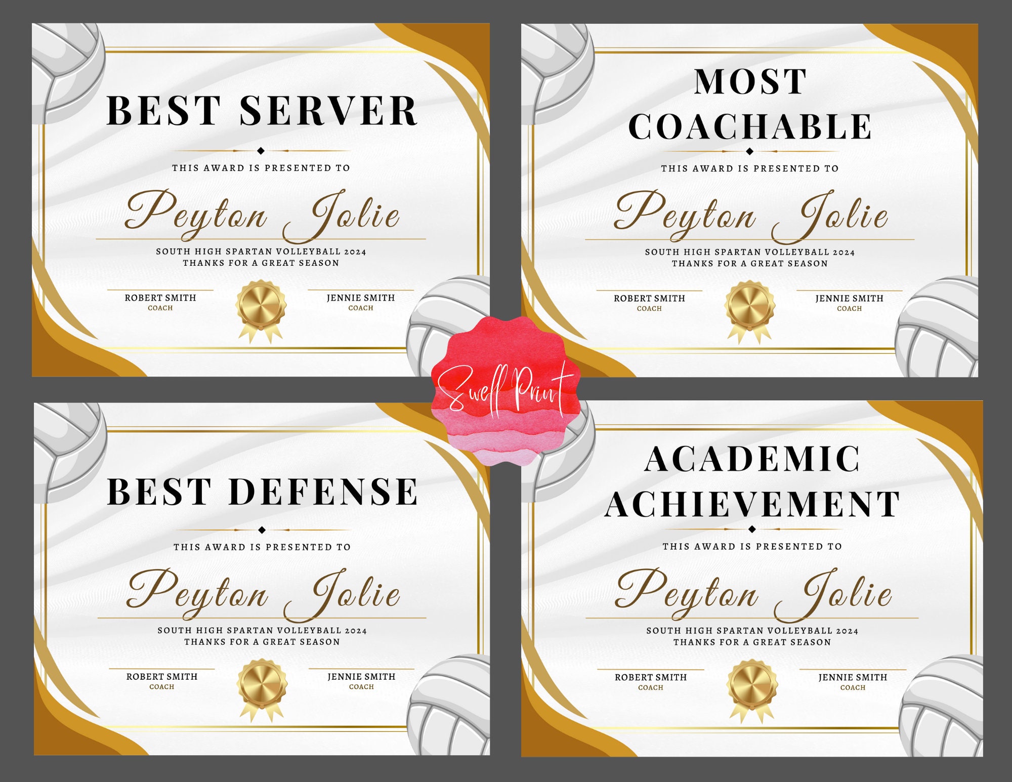 Editable Volleyball Team Award Templates, End of Season Awards, Award ...