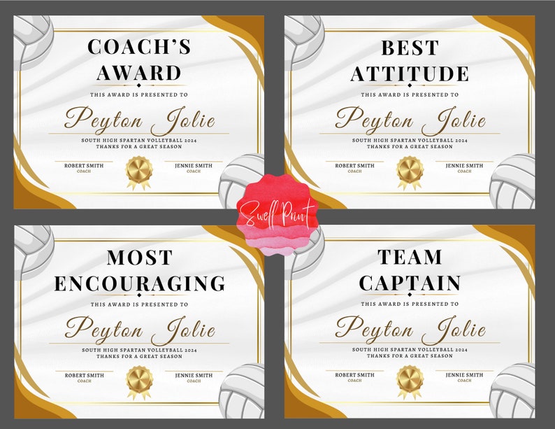 Editable Volleyball Team Award Templates, End of Season Awards, Award ...