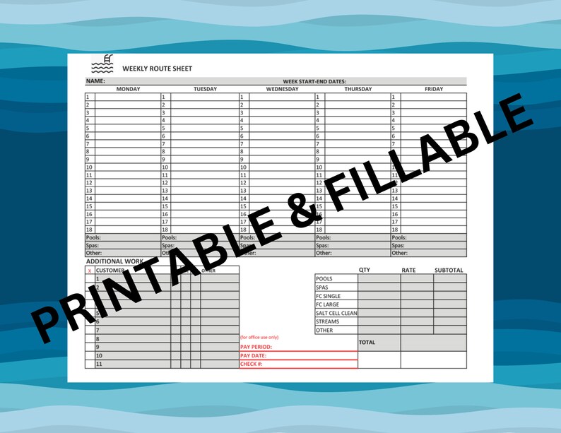 Weekly Pool Route Pay Sheet - Etsy