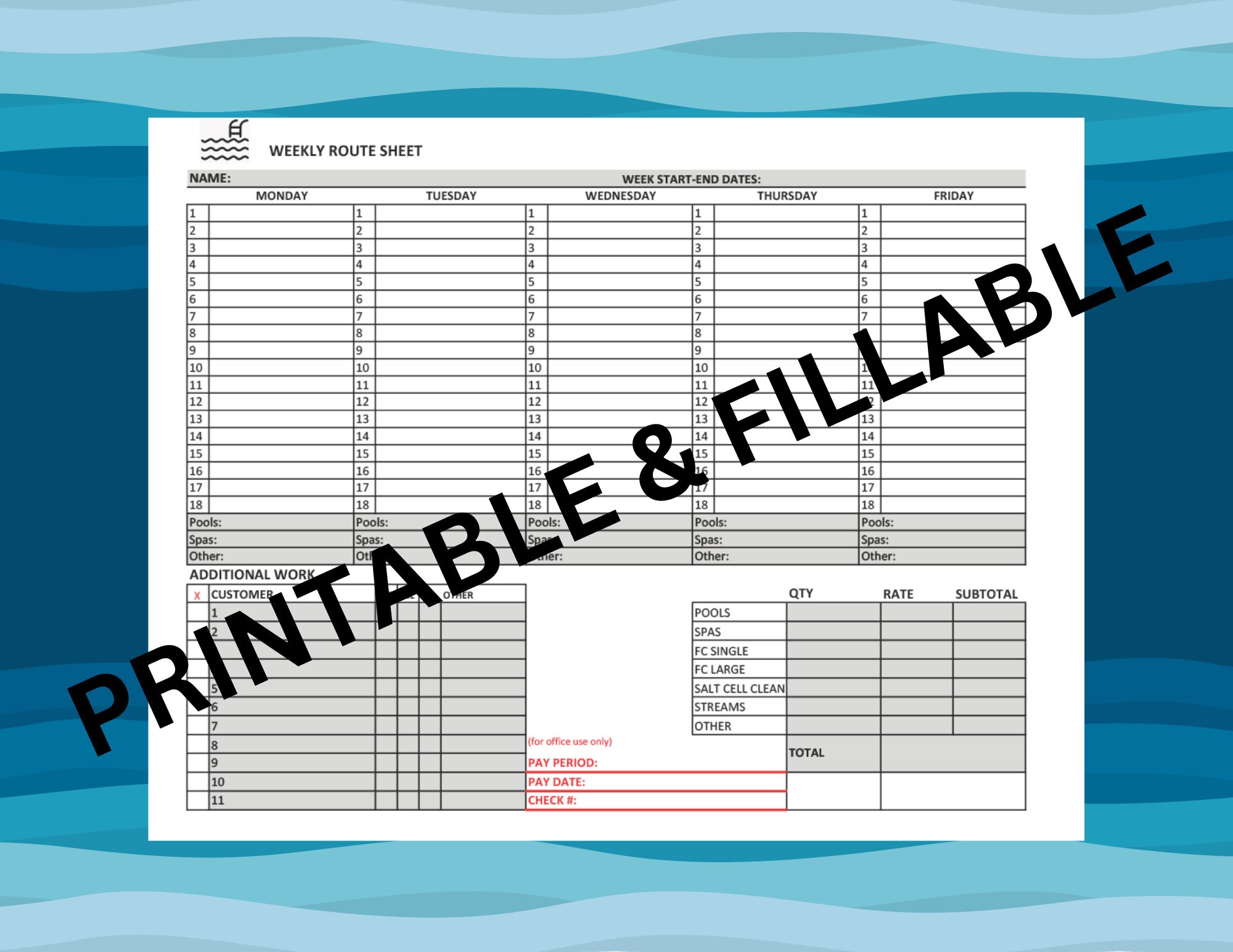 Weekly Pool Route Pay Sheet - Etsy