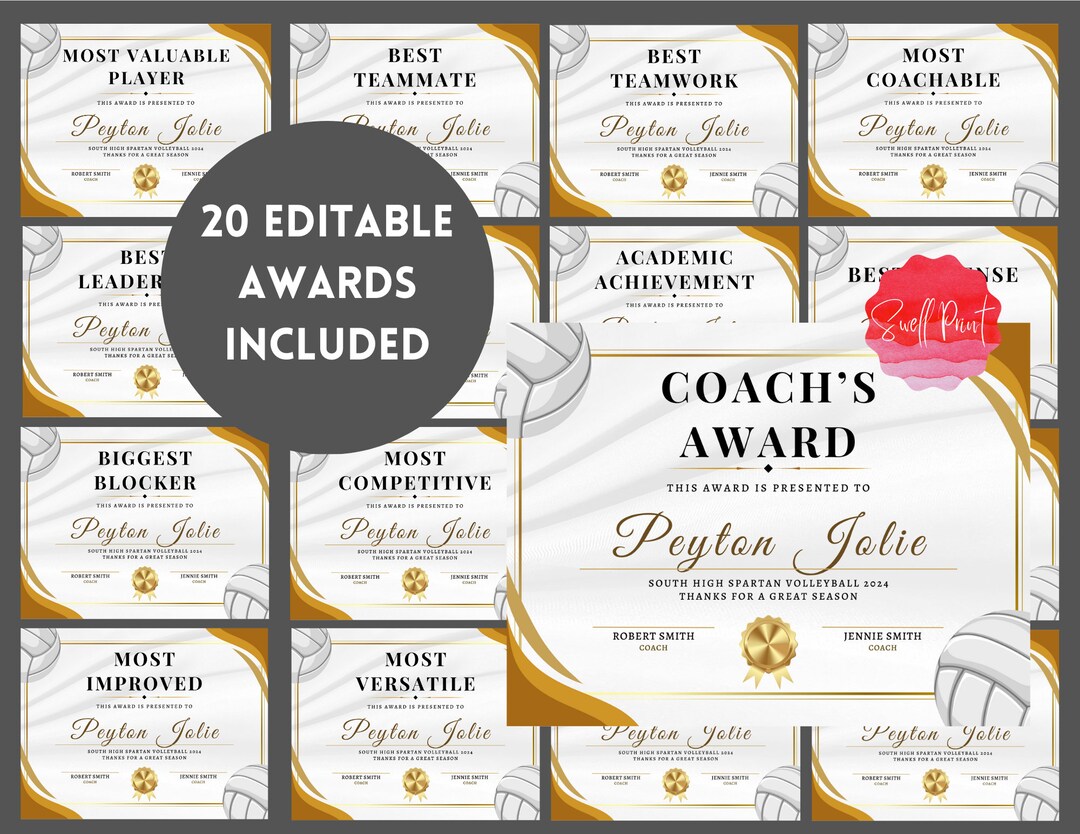 Editable Volleyball Team Award Templates, End of Season Awards, Award ...