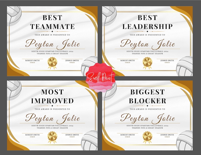 Editable Volleyball Team Award Templates, End of Season Awards, Award ...