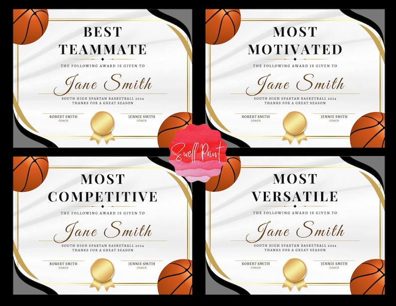 Editable Basketball Team Award Templates, End of Season Awards, Award ...