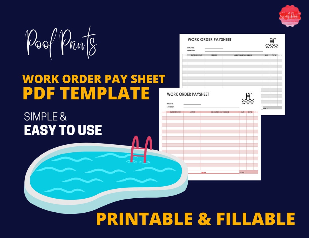 Pool Service Work Order Pay Sheet - Etsy