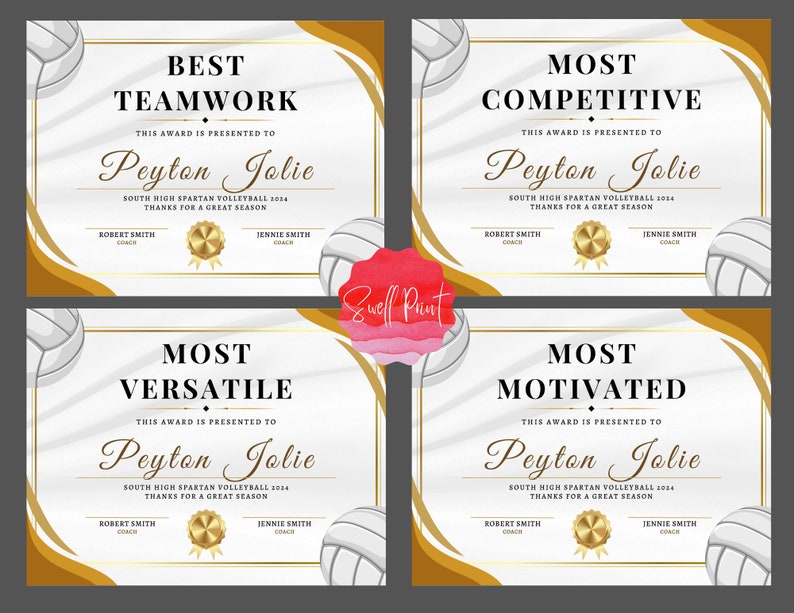 Editable Volleyball Team Award Templates, End of Season Awards, Award ...