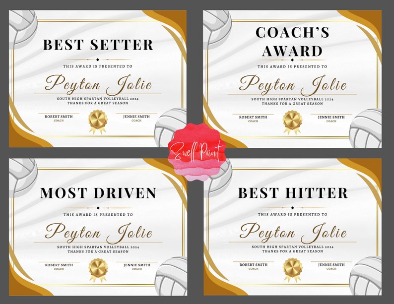 Editable Volleyball Team Award Templates, End of Season Awards, Award ...