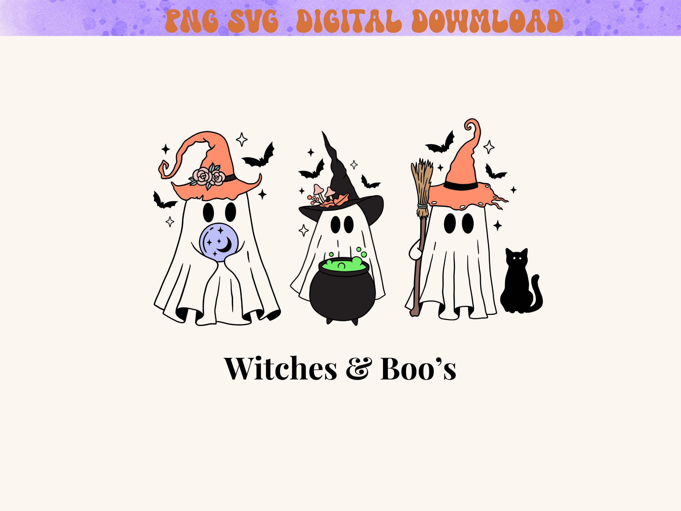 Retro Ghost Trio Png Svg Retro Ghost PNG Spooky Cat Png - Etsy
