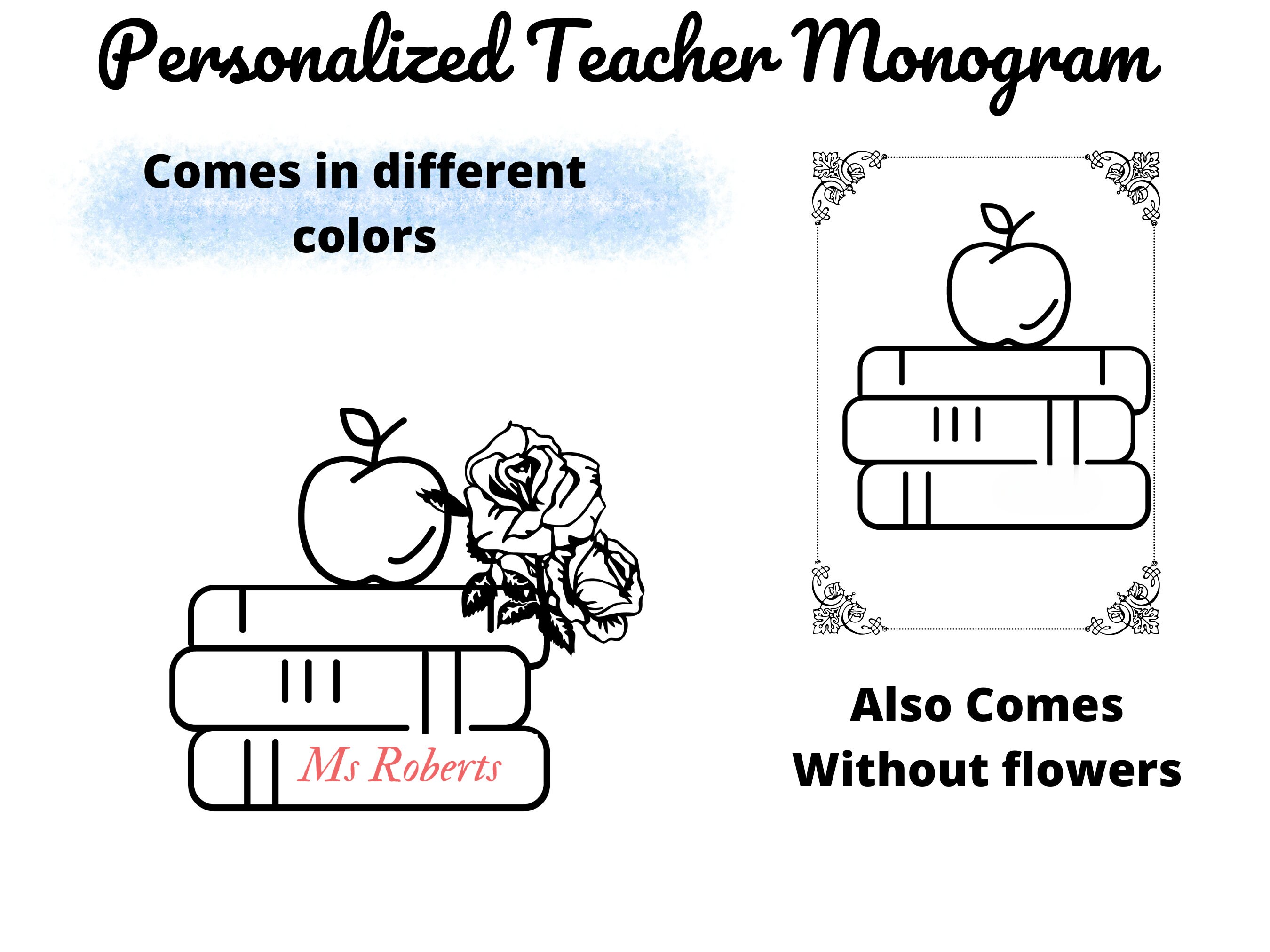 Personalized Teacher Monogram PNG, Teacher SVG, Book Svg, Flowers Svg ...