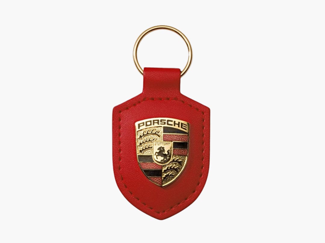Original Porsche Key Ring Crest Red Leather Strap, Elegant Leather Key ...