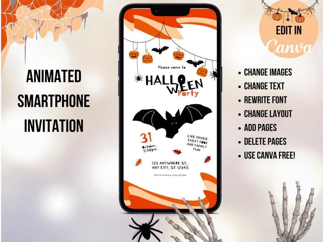 Editable Animated Halloween Party Invitation, Fits Smartphone Screens ...