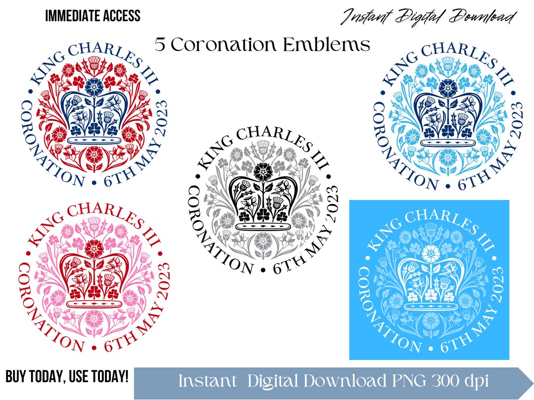 Official King Charles III Coronation 5 Logo Emblems PNG Files: - Etsy