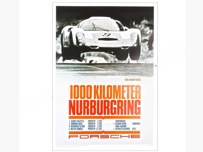 Vintage Porsche Poster, 1000 Km Nurburgring, Prototype Model 2.0L / 2 ...