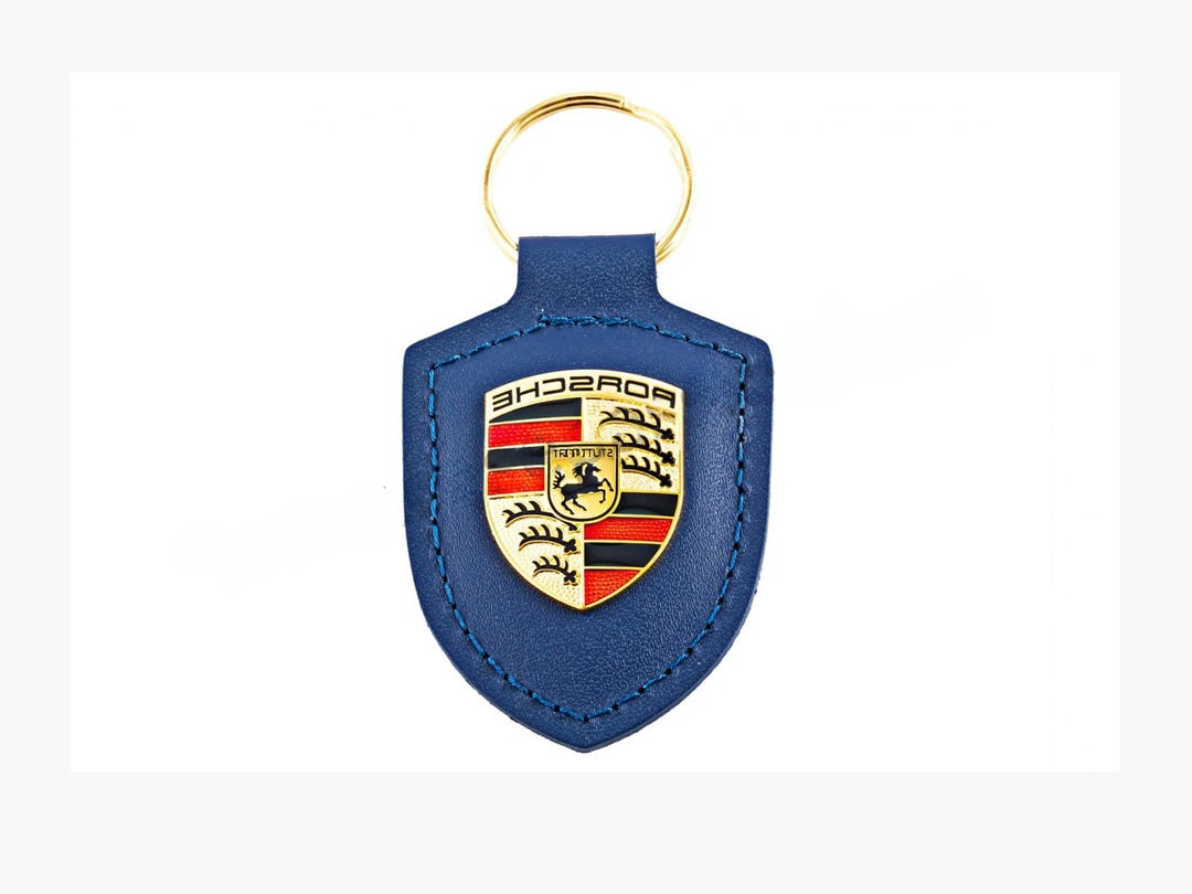 Original Porsche Key Ring. Gold Crest , Blue Leather Strap, Elegant ...