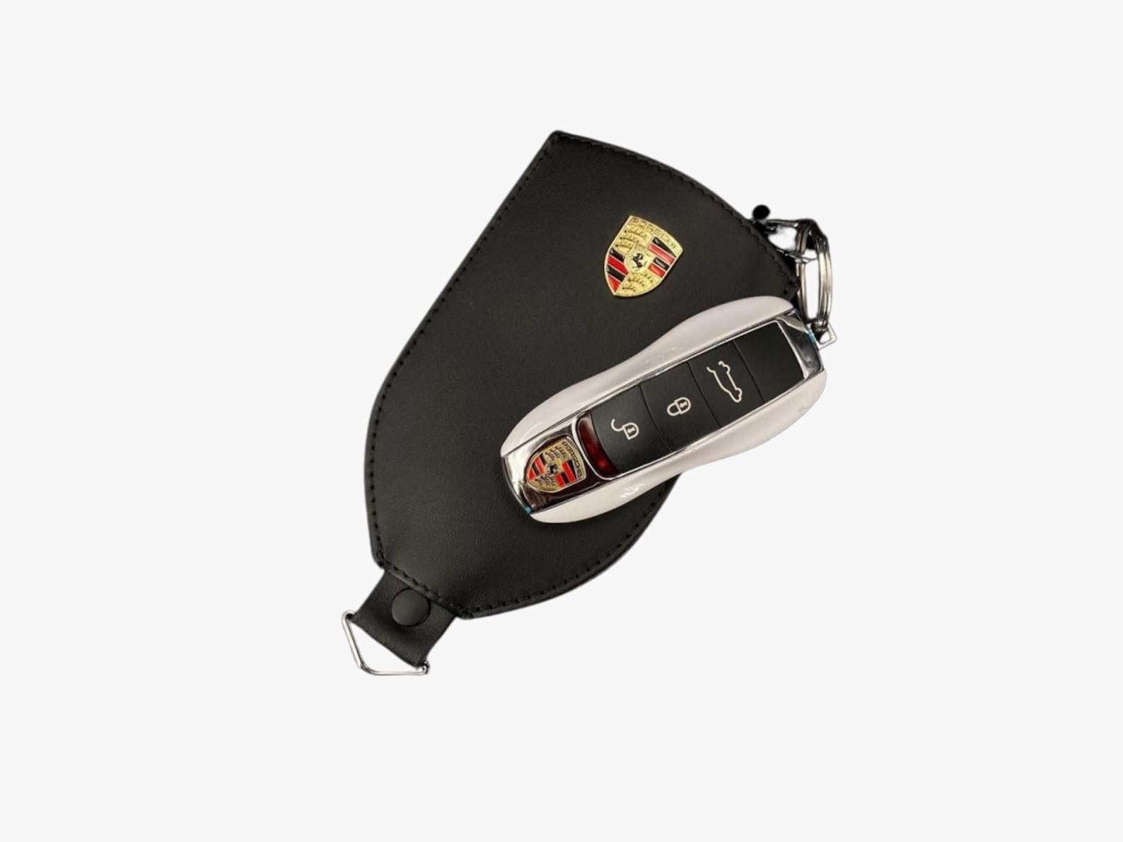 Porsche Leather Key Pouch: Black Cowhide With Metal Crest - Etsy