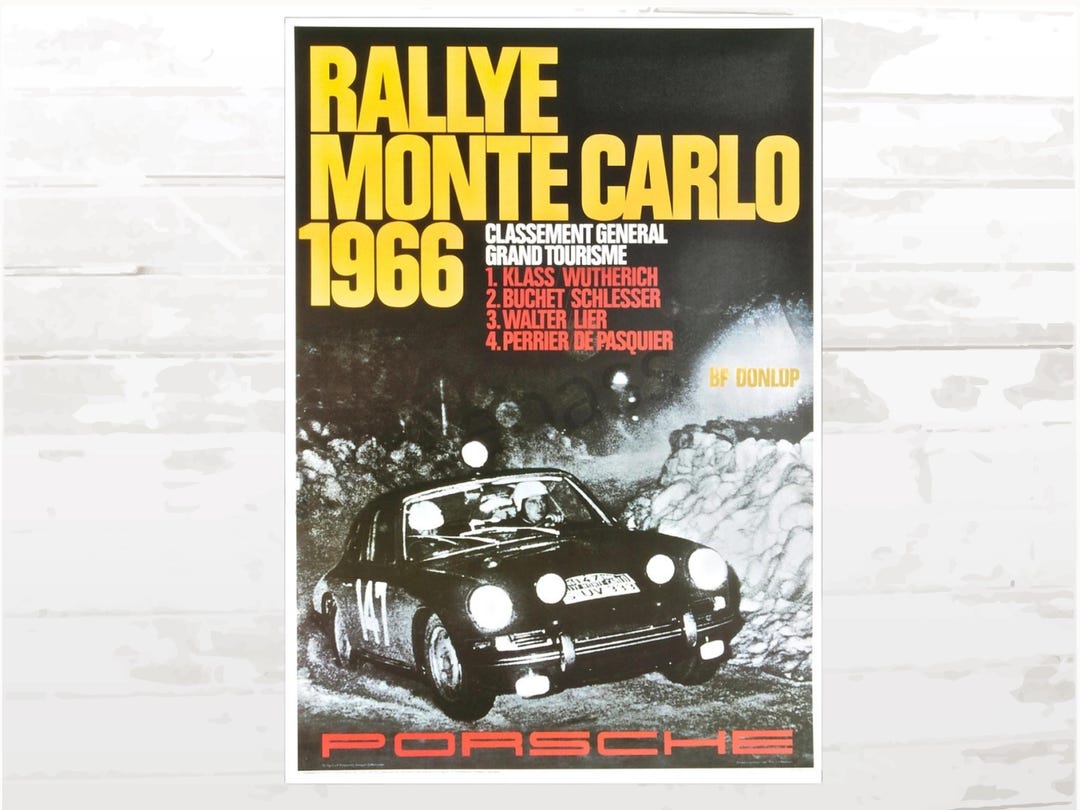 Porsche Poster Monte Carlo Rally 1966 Poster, Classic GT Racing ...
