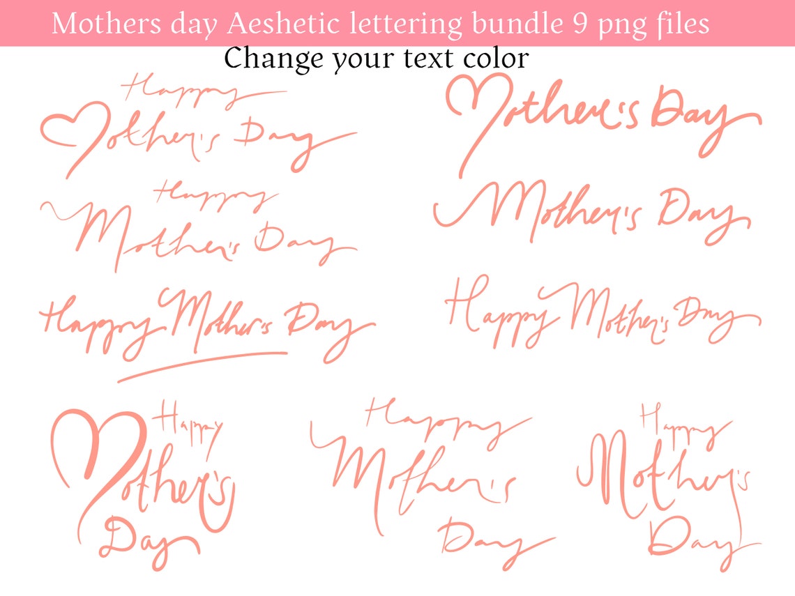 Mothers Day Aeshetic Lettering Bundle 9 Png Files - Etsy