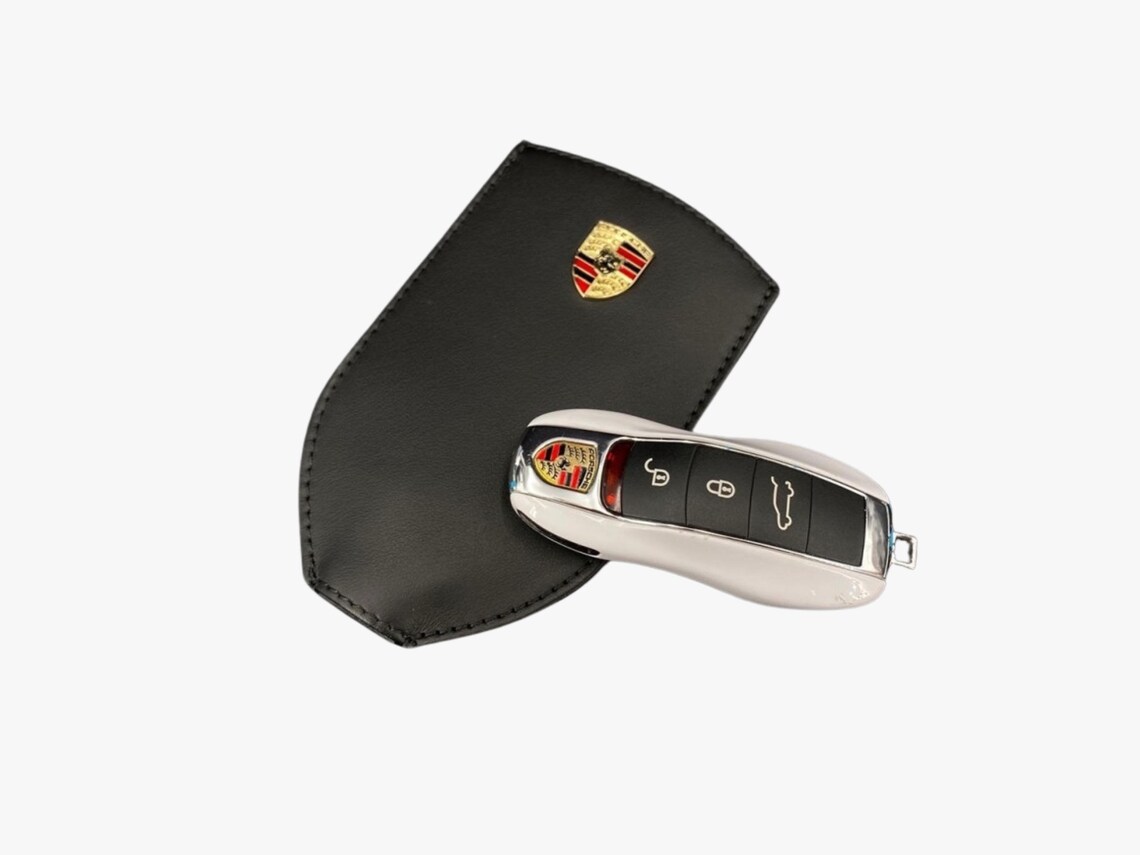 Porsche Leather Key Pouch: Black Cowhide With Metal Crest - Etsy