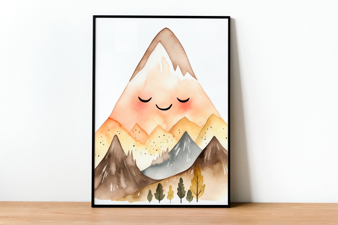 Happy Water Colored Mountain, Kids Decor, Wall Art, Nursery Decor, Boys ...